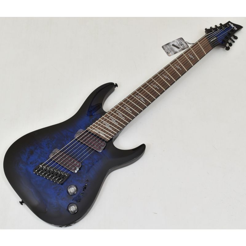 Schecter Omen Elite-8 Multiscale Guitar See Thru Blue Burst | 6-String.com