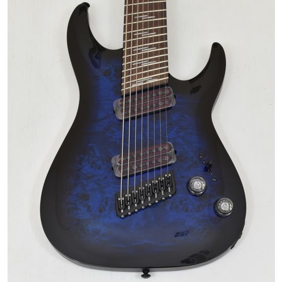 Schecter Omen Elite-8 Multiscale Guitar See Thru Blue Burst | 6-String.com